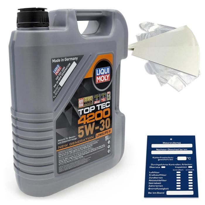 5 Litre Original Liqui Moly Top Tec 4200 5W30 L'Huile De Moteur Kit ...