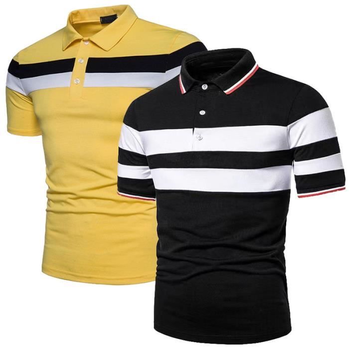 Lot de 2 Polo Homme Été Fashion OEIN - Jaune-Noir - Col Polo - Manches ...