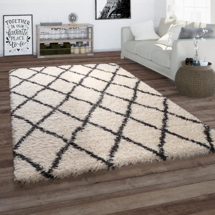 Tapis Pour Salon, Tapis Poils Longs Look Scandinave, Losanges, Beige [160x230 cm] - Cdiscount Maison
