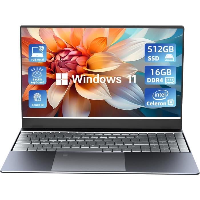Ordinateur Portable 15,6 Pouces Windows 11 Pc Portable, 16Go Ram 512 Go ...