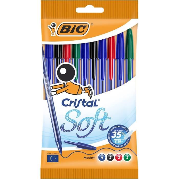 BIC Cristal Soft Stylos-Bille Pointe Moyenne (1,2 mm) - Encres Couleurs ...
