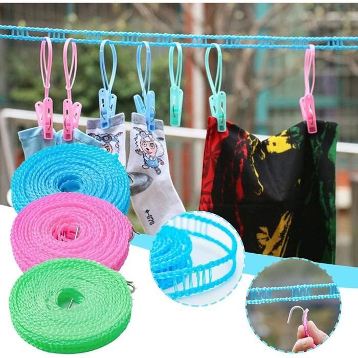3 Pcs 5M Corde A Linge,YSTP Corde à Linge en Nylon, Fil A Linge Exterieure, Fil à Linge Camping ...
