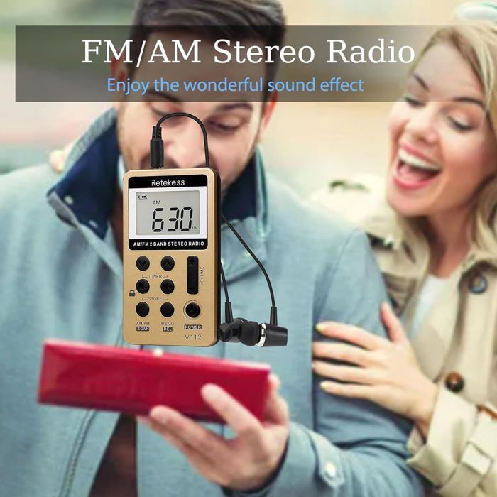 V112 Mini Radio FM de Poche,Radio Portable,FM AM,Rechargeable Radio ...