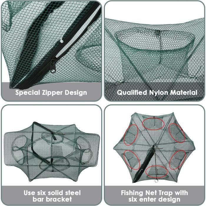 Piège à Crabe,Plié Filet de Pêche,Portable Pliable 6-12 Trous ...
