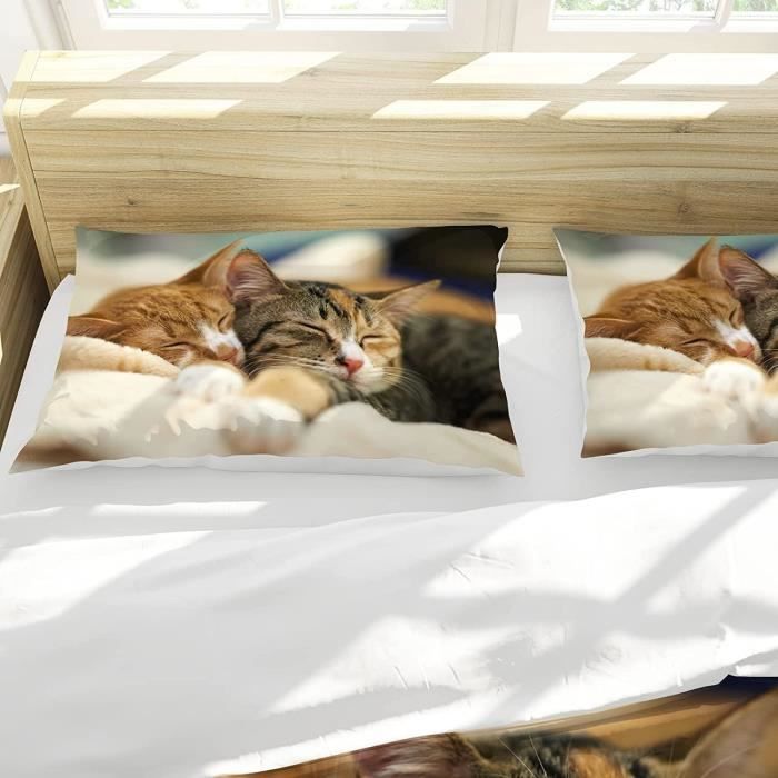 Parure De Lit Chat 135 X 200 Cm, Parure De Couette Animaux Avec Taies D ...