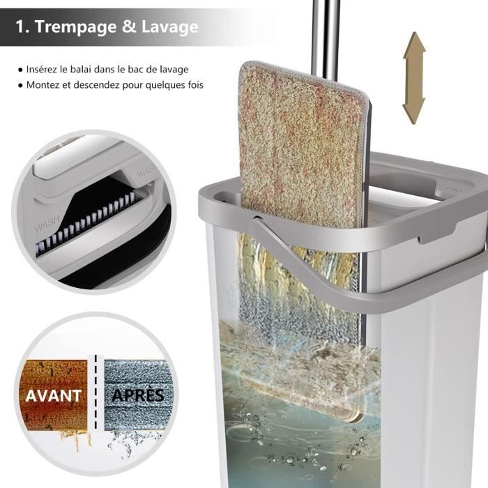 MASTERTOP Balai Plat Microfibre 140cm et Seau Essoreur, Serpillière ...