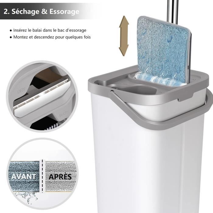 MASTERTOP Balai Plat Microfibre 140cm et Seau Essoreur, Serpillière ...