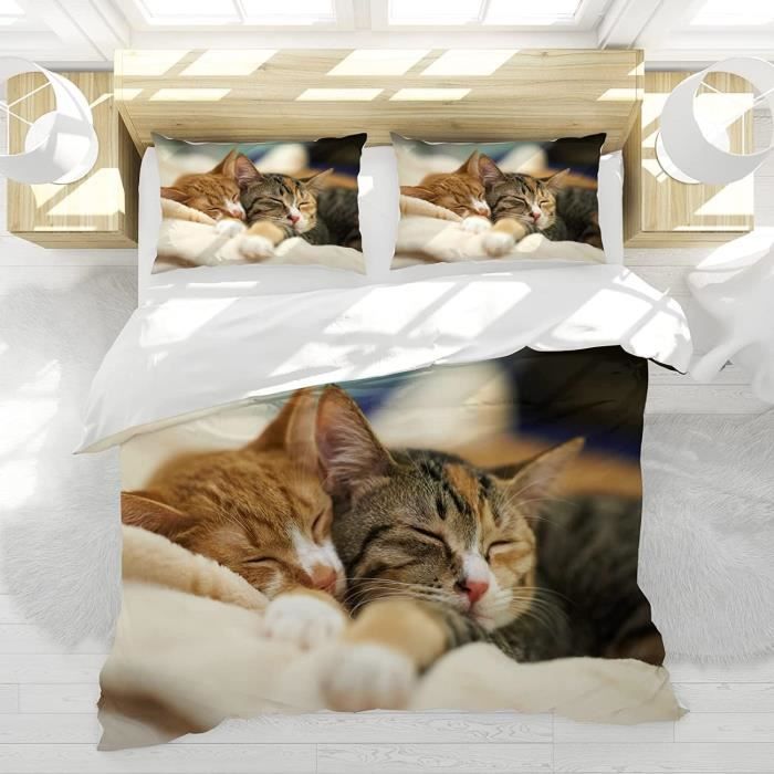 Parure De Lit Chat 135 X 200 Cm, Parure De Couette Animaux Avec Taies D ...