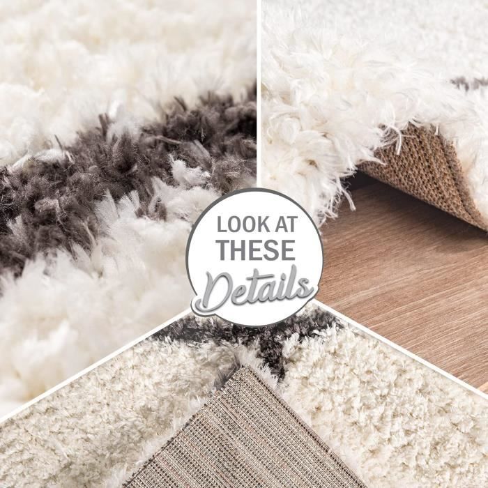 Tapis Shaggy Tapis De Salon Shaggy Poil Long Motif Diamant Scandinave Moderne, Dimension:120X160 ...