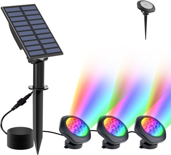 Lampes solaires de bassin, RGB Lampe Solaire Sous-marines Éclairage Submersible avec IP68 ...