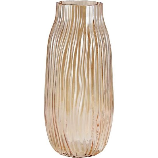 Grand Vase En Verre Ambré Nervuré Pour Fleurs, Grand Vase De Sol Doré ...