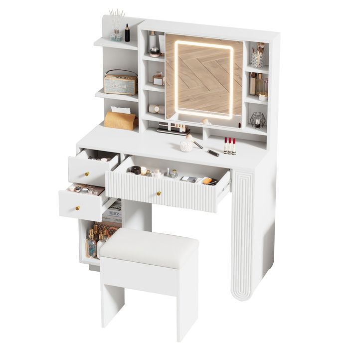 Coiffeuse avec Miroir et Tabouret Éclairage LED Luminosité Réglable ...