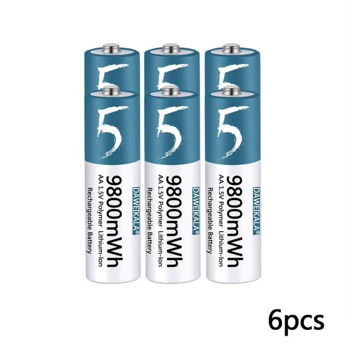 Batterie 6 pièces-Pile Aa Lithium-ion Rechargeable, 1.5v, 9800mwh, Pour ...