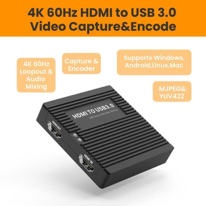 LCC380 4K 60Hz HDMI vers USB 3.0, prise audio, bouclage HDMI, Assad, HDMI vers UVC-UAC,YUV422 ...