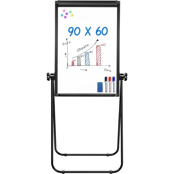 Tableau blanc avec support - 90 x 60 cm - Tableau magnétique effaçable ...