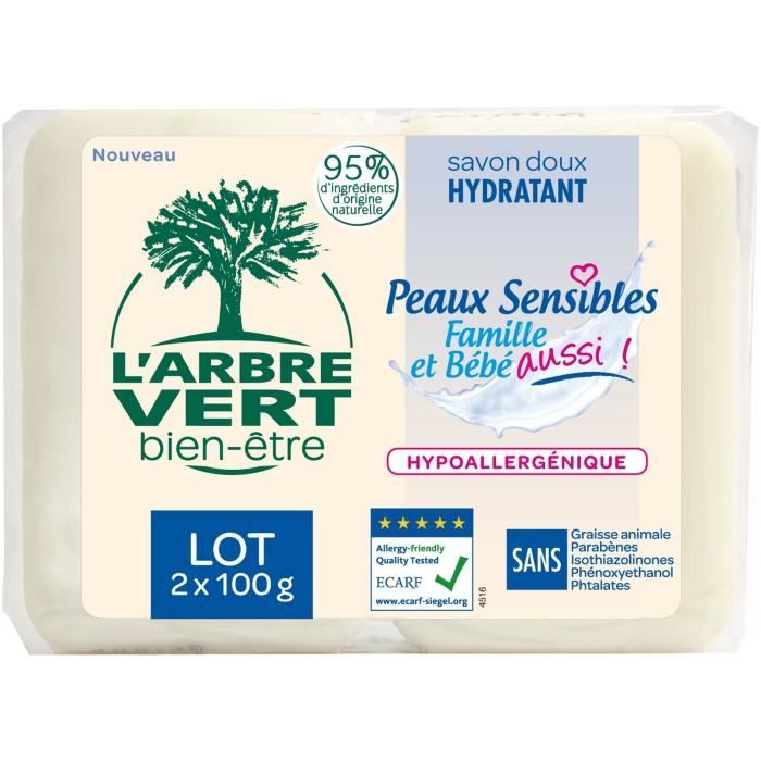 L'ARBRE VERT BIEN-ÊTRE Savon Mains - Peaux sensibles - 2 x 100 g - Cdiscount Au quotidien