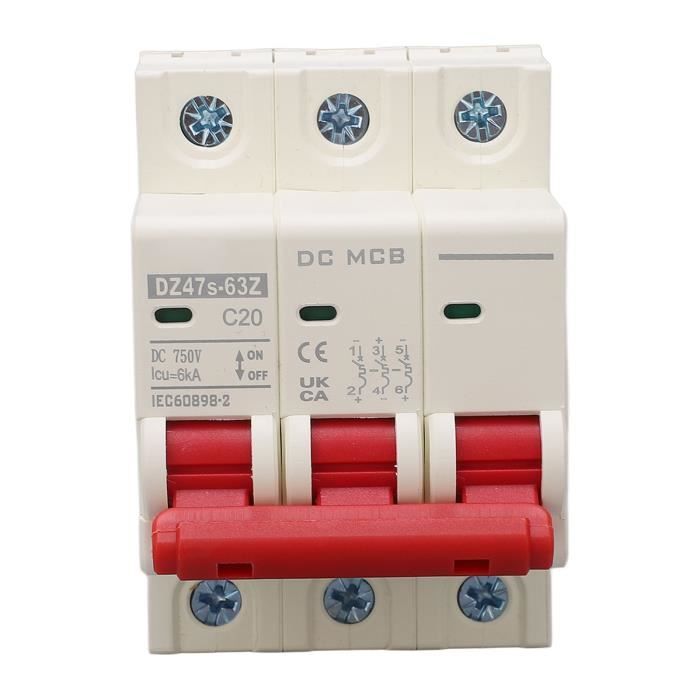 Cikonielf Interrupteur de déconnexion CC Disjoncteur Miniature cc système solaire PV 3P 20A ...