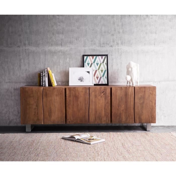 Commode Live-Edge acacia marron 220 cm 6 portes bois massif bord de ...