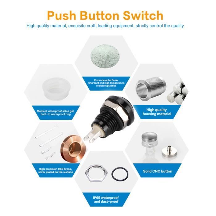 FAR 1A 24V 8mm Mini Interrupteur à bouton poussoir étanche pour voiture ...