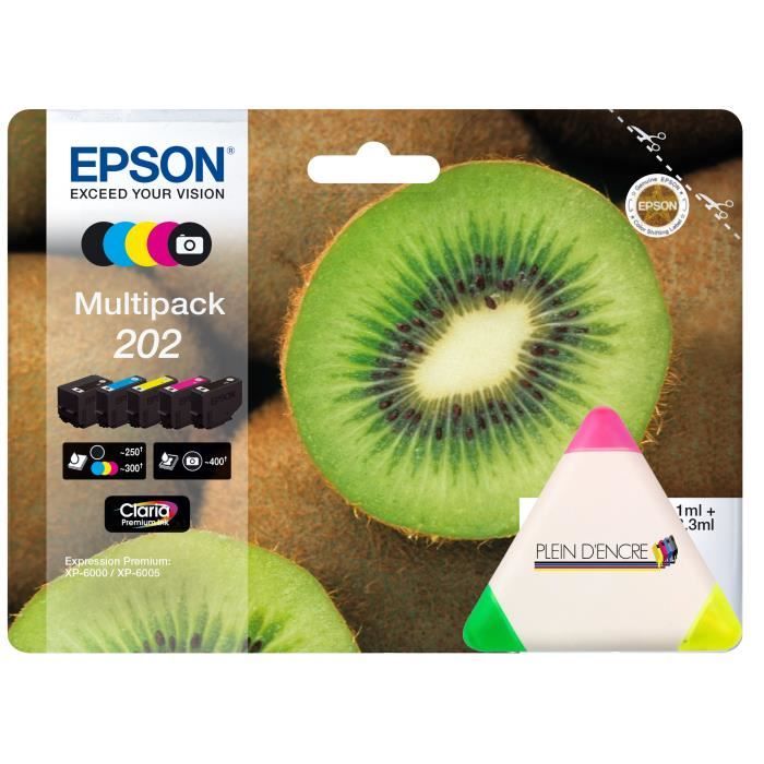 Pack cartouches Epson 202 Kiwi pour imprimante Epson XP 6100 XP6100 ...
