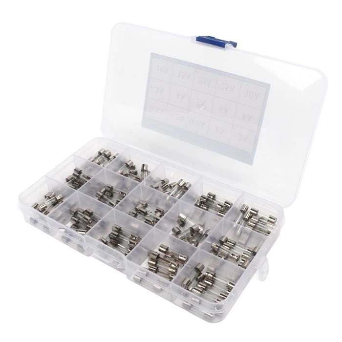 Minifinker Tube à fusible en verre 150 pièces Tube de fusible en verre 0,1A-30A 15 Types 5x20mm ...