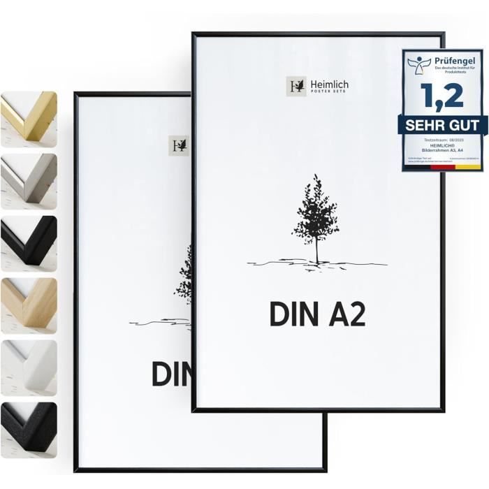 2X Cadre Photo A2 42X59,4 Cm En Aluminium Noir | Cadre 42X59,4 Cm ...