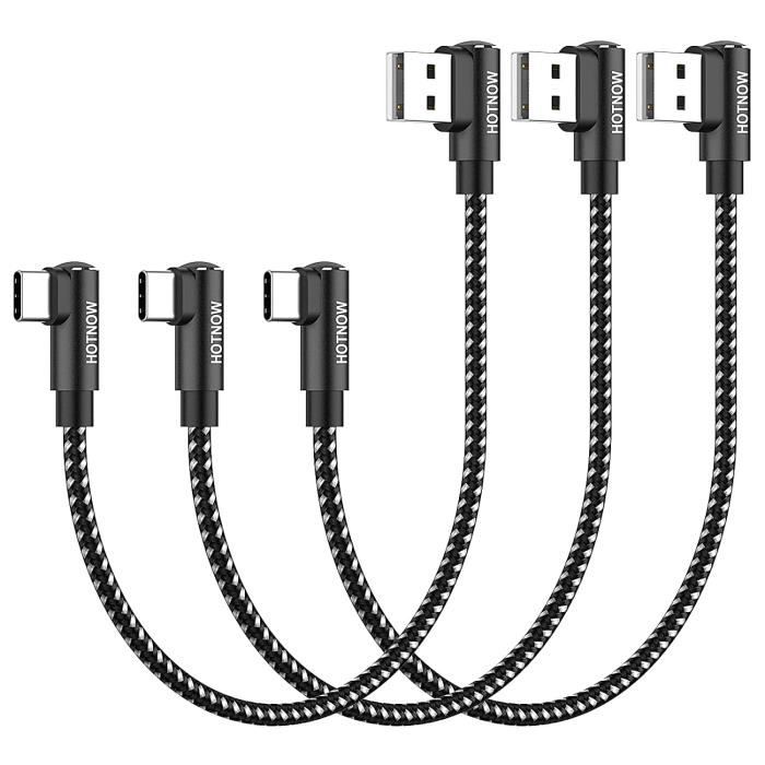 Câble Usb C Court À Angle Droit 30Cm 3Pack, Chargeur Usb-C Cordon De ...