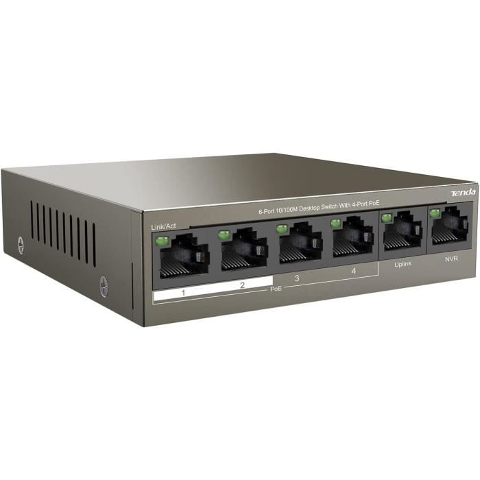 Poe Switch 6 Ports 10-100 Mbps Aves 4 Ports Poe, Switch Poe 63W, Plug ...
