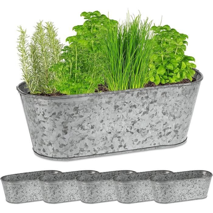 Pots en Zinc Lot de 6, bacs à Plantes zingués, seaux en métal ovales ...