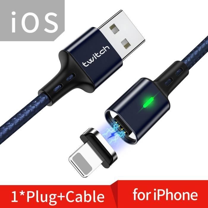 Blue IOS Cable-1m -Câble magnétique USB Twitch,charge rapide,pour ...