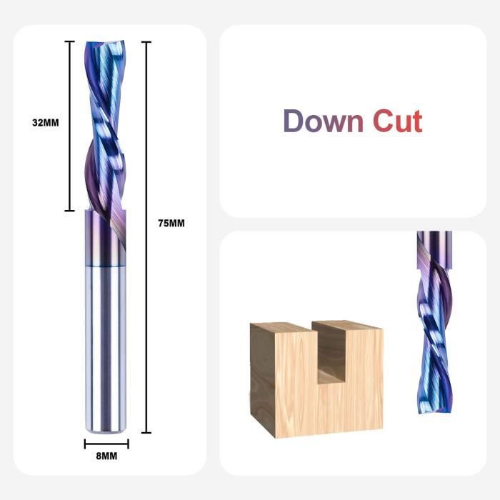 Fraise Defonceuse 8mm Diamètre de la tige Downcut Fraise à Rainurer Fraise en Spirale Fraise CNC ...