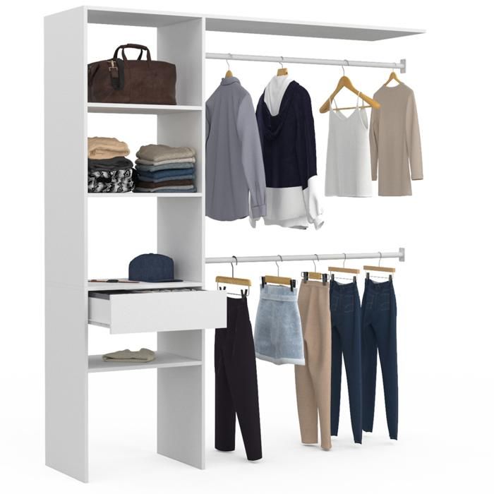 IDMARKET Kit dressing MELINE 160 x 40 x 180 cm blanc avec étagères ...