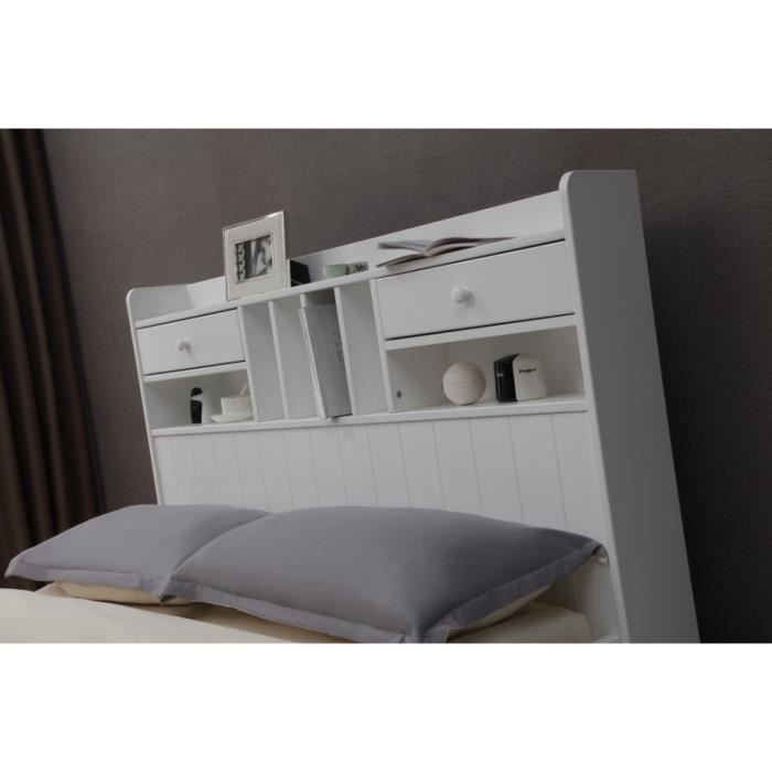 Lit avec rangements MEDERICK - 140x190cm - Pin blanc - Bois - Panneaux ...