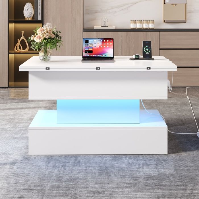 Table basse relevable 100 x 50 x 51,5 cm - Avec ports USB et Type-C ...