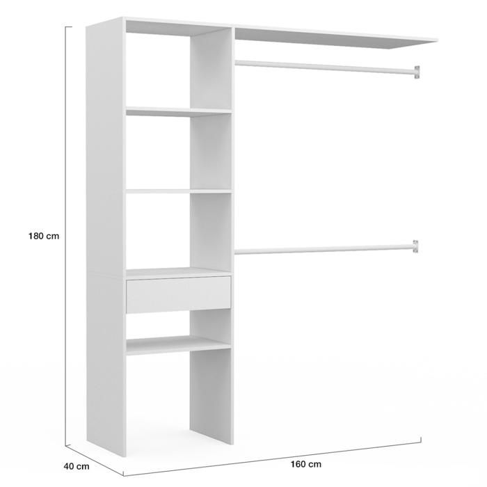 IDMARKET Kit dressing MELINE 160 x 40 x 180 cm blanc avec étagères ...