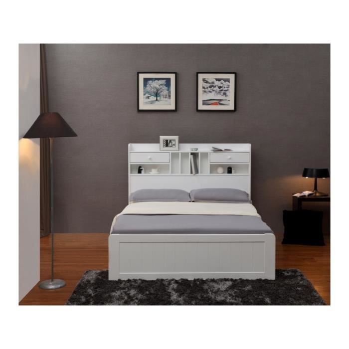 Lit avec rangements MEDERICK - 140x190cm - Pin blanc - Bois - Panneaux ...