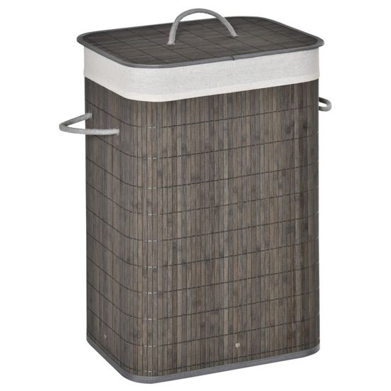 Panier A Linge Étroit Bambou 83l Avec Couvercle Poignées Sac Amovible ...