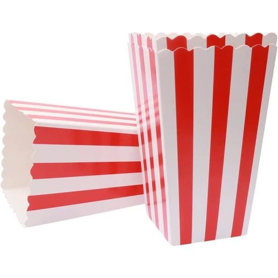 Lot de 50 Sacs Popcorn, Boîtes Popcorn à Rayures Pliable Candy ...