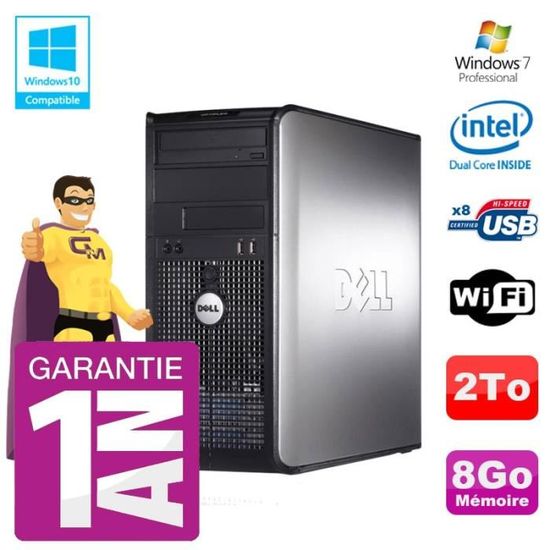 PC DELL 780 Tour Intel E5800 RAM 8Go Disque 2To Graveur DVD Wifi W7 ...