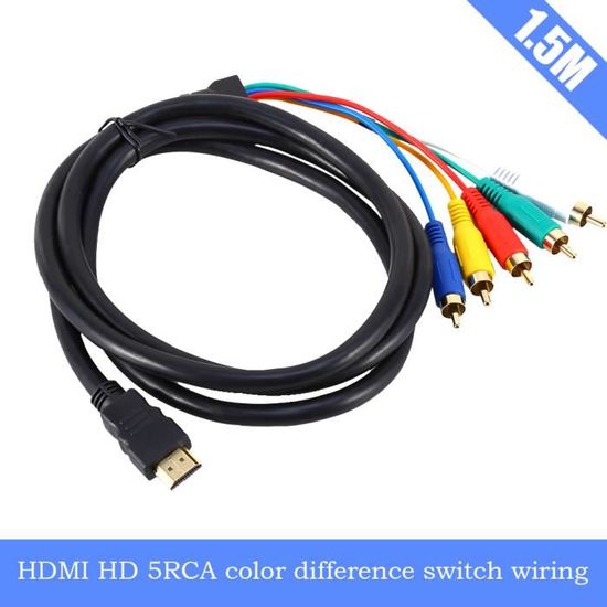 Câble adaptateur 5 couleurs 1.5M HD 1080P HDMI Mâle vers 3 RCA AV Audio ...