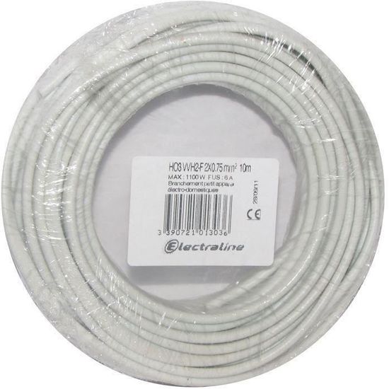 Câble méplat HO3VVH2F HO3VVH2F - 2x0.75 mm² - couronne 10 m - blanc ...