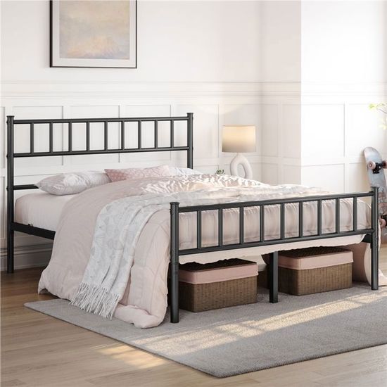 Cadre de Lit en métal 140 × 200 cm pour 2 personnes structure de lit ...