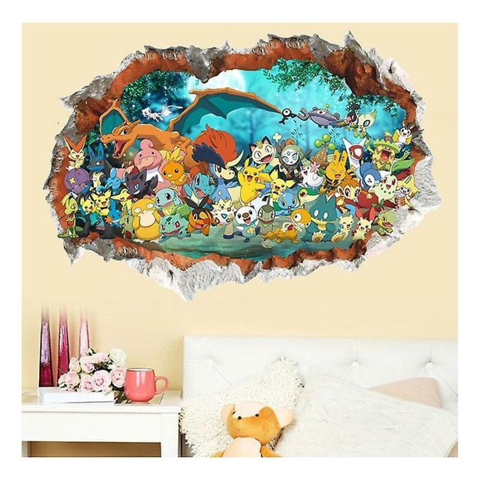Sticker mural Pokemon Go 3d dessin animé auto-adhésif papier peint ...