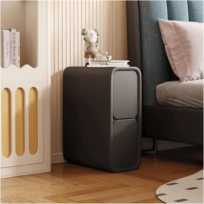 Table de Chevet étroite avec 2 tiroirs, Table de Chevet en Cuir ...