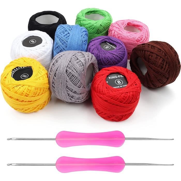 Fil Coton pour Crochet Coloré (10 Pièces) - Coton a Crocheter avec 2 ...