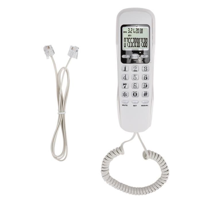 Akozon téléphone avec identification de l'appelant KX-T888CID anglais blanc LCD Display Mini ...