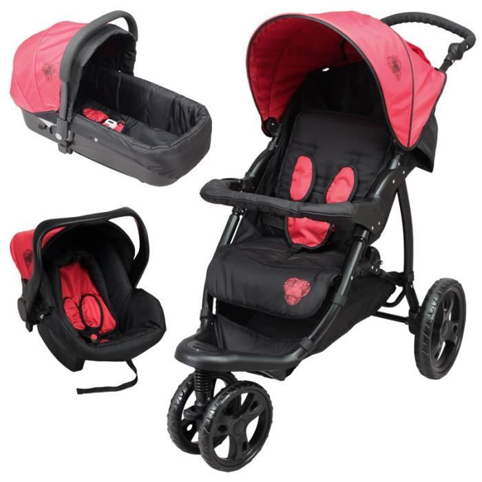 Poussette 3 roues combiné Trio 3 en 1 noir rouge - Cdiscount ...