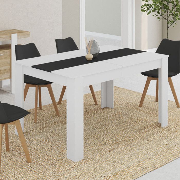 IDMARKET Table à manger rectangle GEORGIA 6 personnes blanche et noire ...