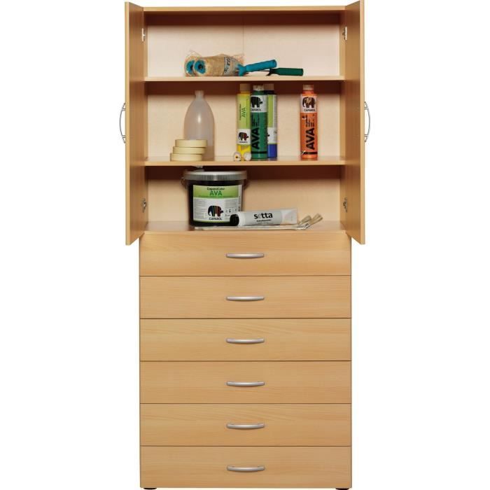 Armoire mixte 2 portes 6 tiroirs L.80 hêtre pour dressing - cellier ...