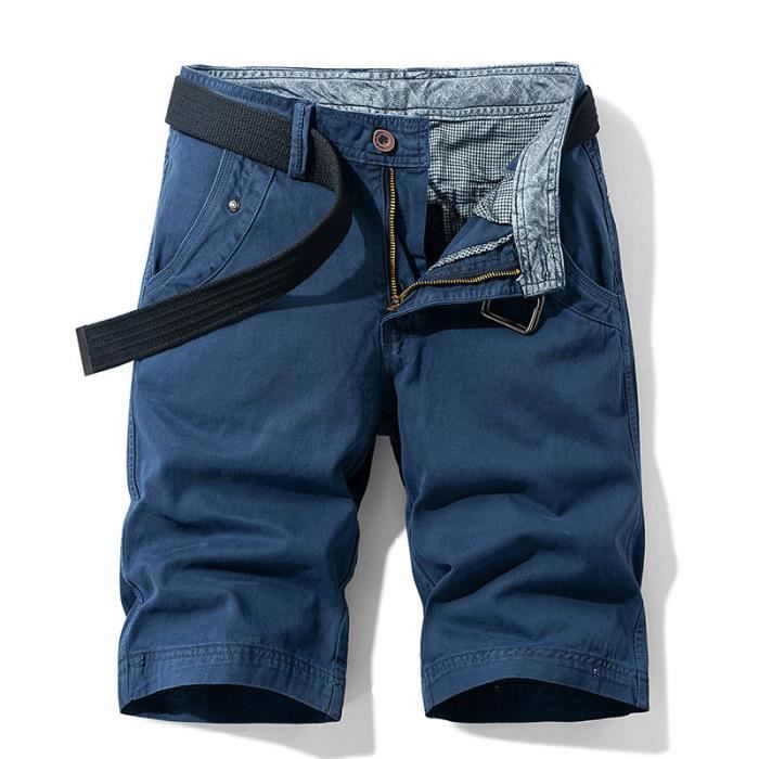Cargo Short Homme en Coton Multi-poches Coupe Droite Short Ete Couleur ...